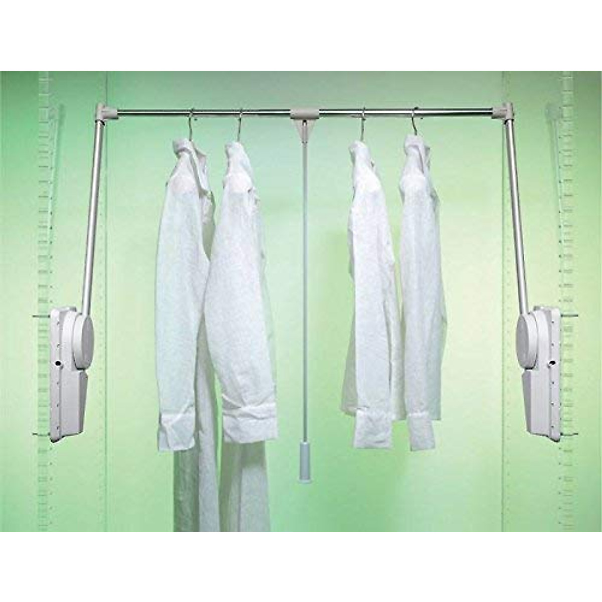 Wood Technology SuperLift Pull Down Closet Rod System, Grey, with Side-Mounted Multi-position Tensioners for Wardrobe Storage