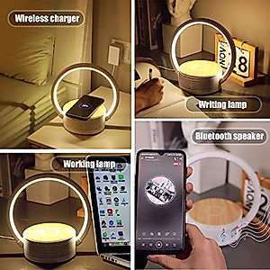 Bluetooth Speaker Wireless Charger with Desk Lamp Bedside Night Light Portable Small Mini Speaker, Led Reading Adjustable Dimmable Table Lamp for Home Office, Dorm, Kids, Students, Boys, Girls Gifts