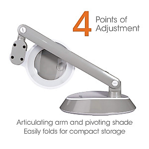 OttLite LED Space Saving Magnifier Desk Lamp – Optical Grade Magnification, Adjustable Arm, Pivoting Head, Portable to Travel, for Crafting & Needlework