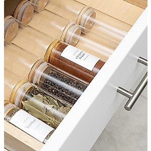 12 Piece- 5oz Eco-friendly Bamboo Lid Glass Spice Jar Set with 84-Minimalist Pre-Printed Waterproof Spice Labels, 16-Blank Labels– For Spices, Seasoning, Herb Storage and Kitchen Organization
