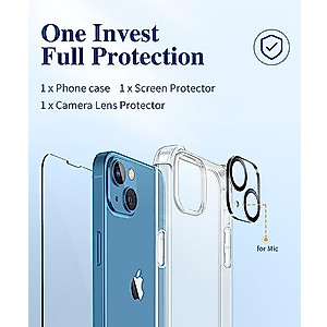 GVIEWIN Designed for iPhone 13 Case 6.1 Inch, with Tempered Glass Screen Protector + Camera Lens Protector Clear Soft & Flexible Shockproof Transparent Protective Bumpers Phone Cover（Clear）
