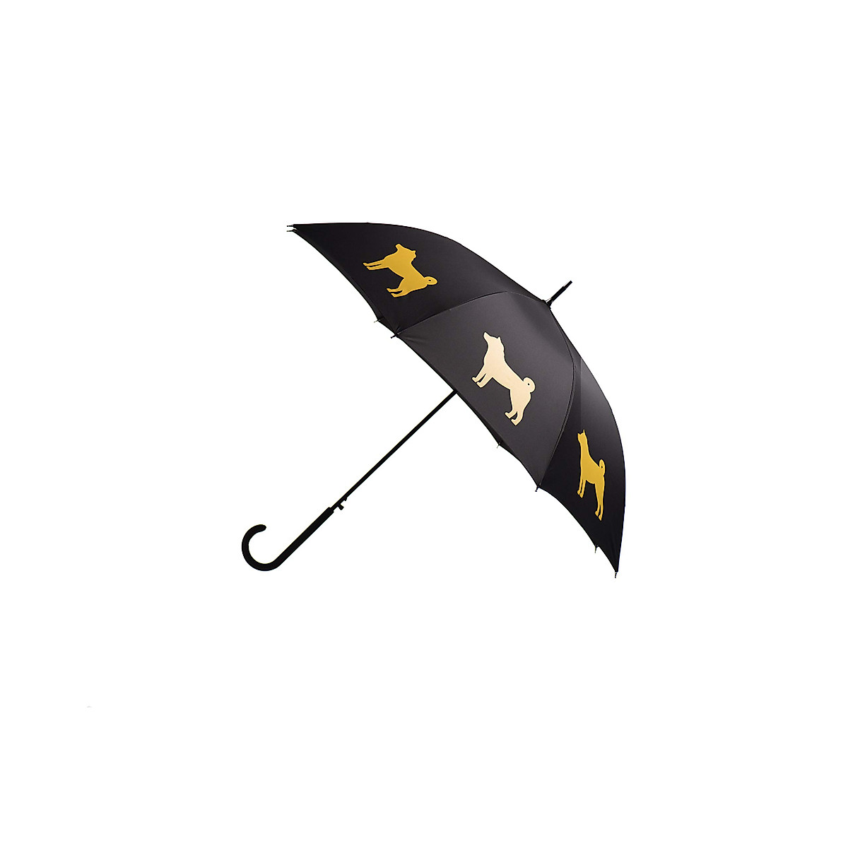 The San Francisco Umbrella Company - Premium Shiba Inu Rain Umbrella (Gold on Black) - Strong, Durable, Windproof & Resistant With Fiberglass Ribs Stick Umbrella