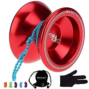 Magicyoyo Metal T5 Overlord Professional Unresponsive Yoyo, Alloy Yoyo with 5 YoYo Strings, YoYo Bag, Glove (Red)