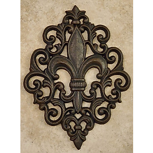 Lulu Decor, Cast Iron 14" Fleur De Lis Decoration Plaque (Antique Black)