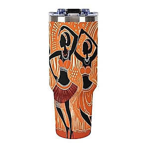 African Tribal Women 40 Oz Stainless Steel Cup Travel Tumbler with Handle and Straw Lightweight Coffee Mug for Home Office