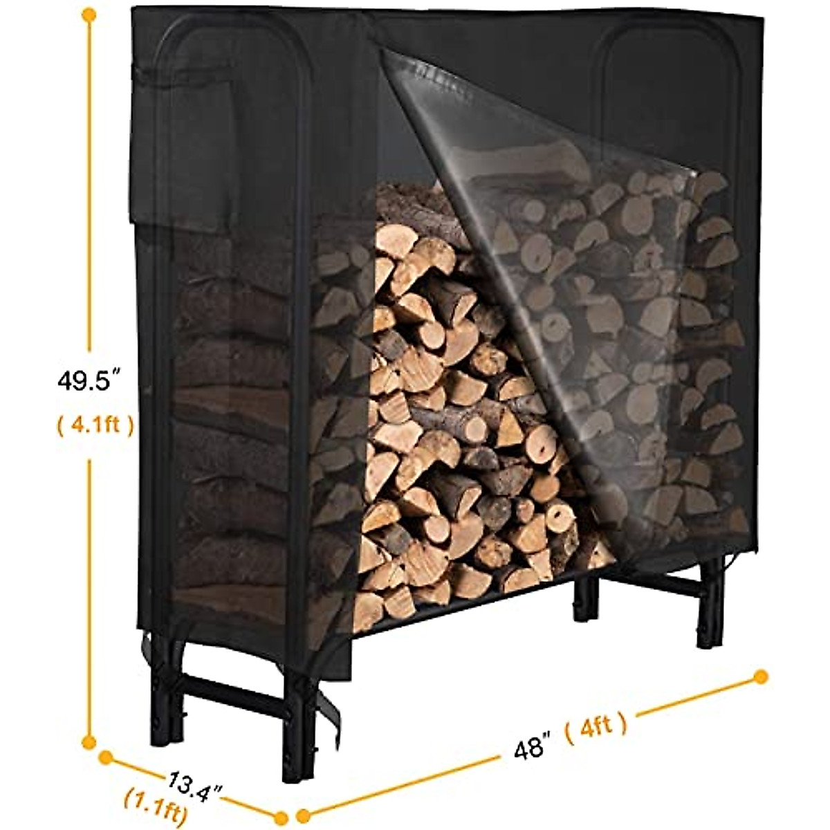 GASPRO 4FT Firewood Rack Outdoor with Cover, Includes Thickened & Widened Rungs, Heavy Duty Log Rack Wood Holder, Easy to Assemble