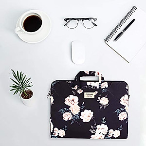 MOSISO Laptop Shoulder Bag Compatible with MacBook Air 15 inch M2 A2941 2023/Pro 16 2023-2019 M2 A2780 M1 A2485 A2141/Pro 15 A1398,15-15.6 inch Notebook, Camellia Carrying Sleeve with Belt, Black