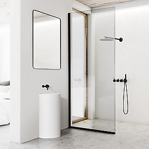 Bathroom Shower Door Screen, 34 in. W x 74 in. H Single Panel Frameless Shower Screen with Tempered Glass, for Bathroom and Bathtub, Clear Shower Door Screen with Matte Black Rods