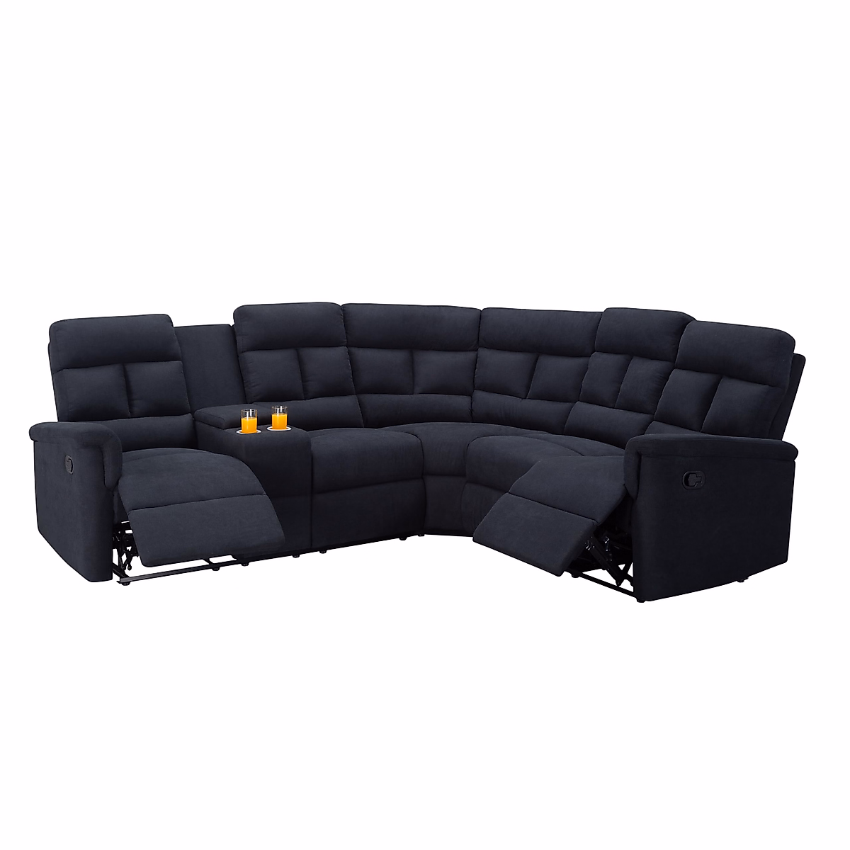 EMKK Modern Manual Reclining Motion Sectional Sofa Corner Leather Upholstered Sofá Curved L-Shaped Couch W 2 Cup Holders for Living Room Furniture Sets Villa/Apartment/Office/Home Theater Lounge Seat
