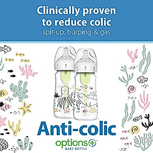 Dr. Brown’s Natural Flow® Anti-Colic Options+™ Wide-Neck Baby Bottle Designer Edition Bottles, Ocean Decos, 9 oz/270 mL, Level 1 Nipple, 2-Pack, 0m+ with 6-pack Level 2 Nipples
