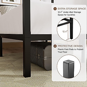 ikalido Full Size Metal Canopy Bed Frame, Modern Four-Poster Platform Bed Frame, Mattress Foundation, Under-Bed Storage Space, No Box Spring Needed, Black