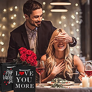 Whaline 12Pcs Valentine's Day Paper Gift Bags with Handle White Black Stripe Candy Goodie Bag Heart Love Truck Cupid Holiday Treat Bags Party Favor Bags for Wedding Engagement Wrapping Gift Supplies