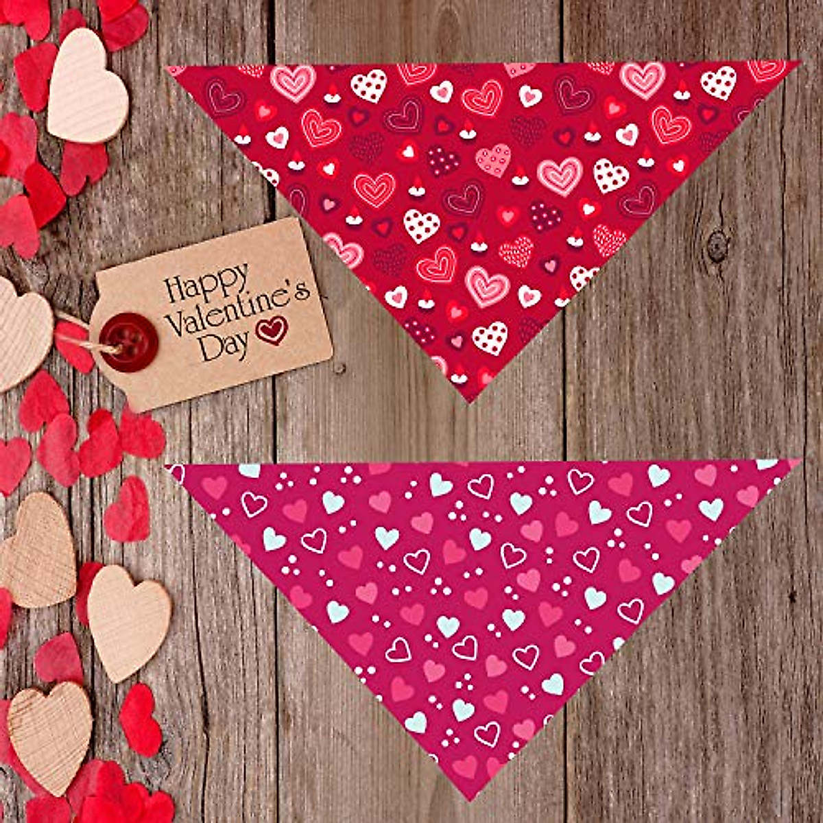 Pohshido 2 Pack Valentine's Dog Bandana, Holiday Cat Bandana Scarfs for Small Medium Large Dogs Cats Pet Puppies (Candy Hearts-Small)