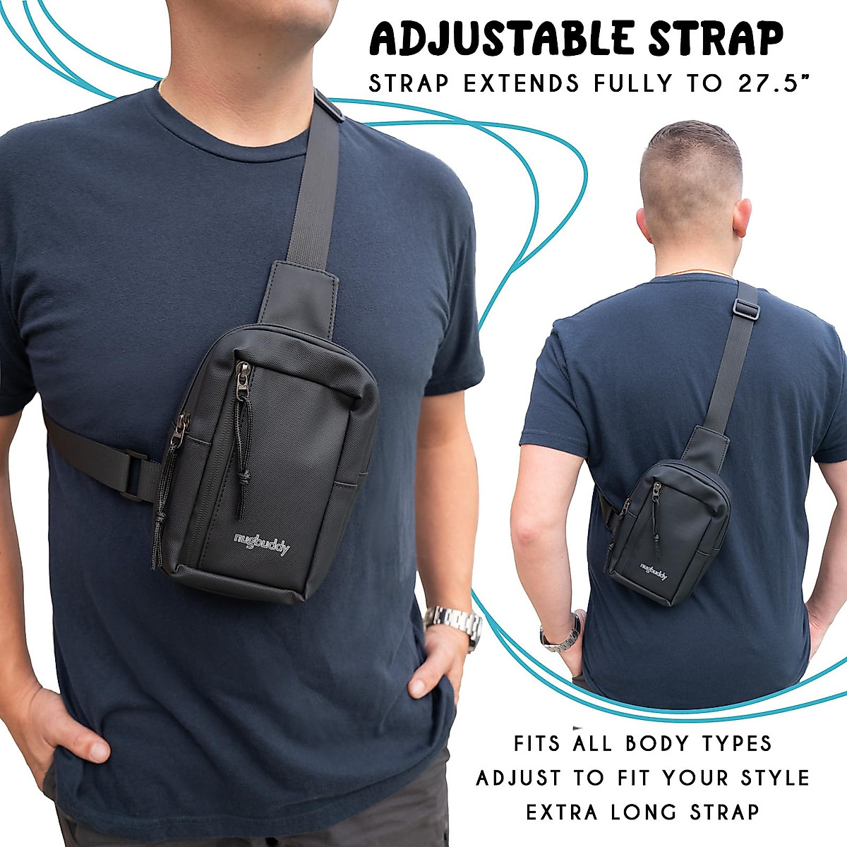 nugbuddy Smell Proof Bag, Crossbody Stash Container, Discreet Herb Storage Accessory, Carbon Lined Mini Sling Bag, Small Travel Pouch, Minimalist Essentials, Black Backpack