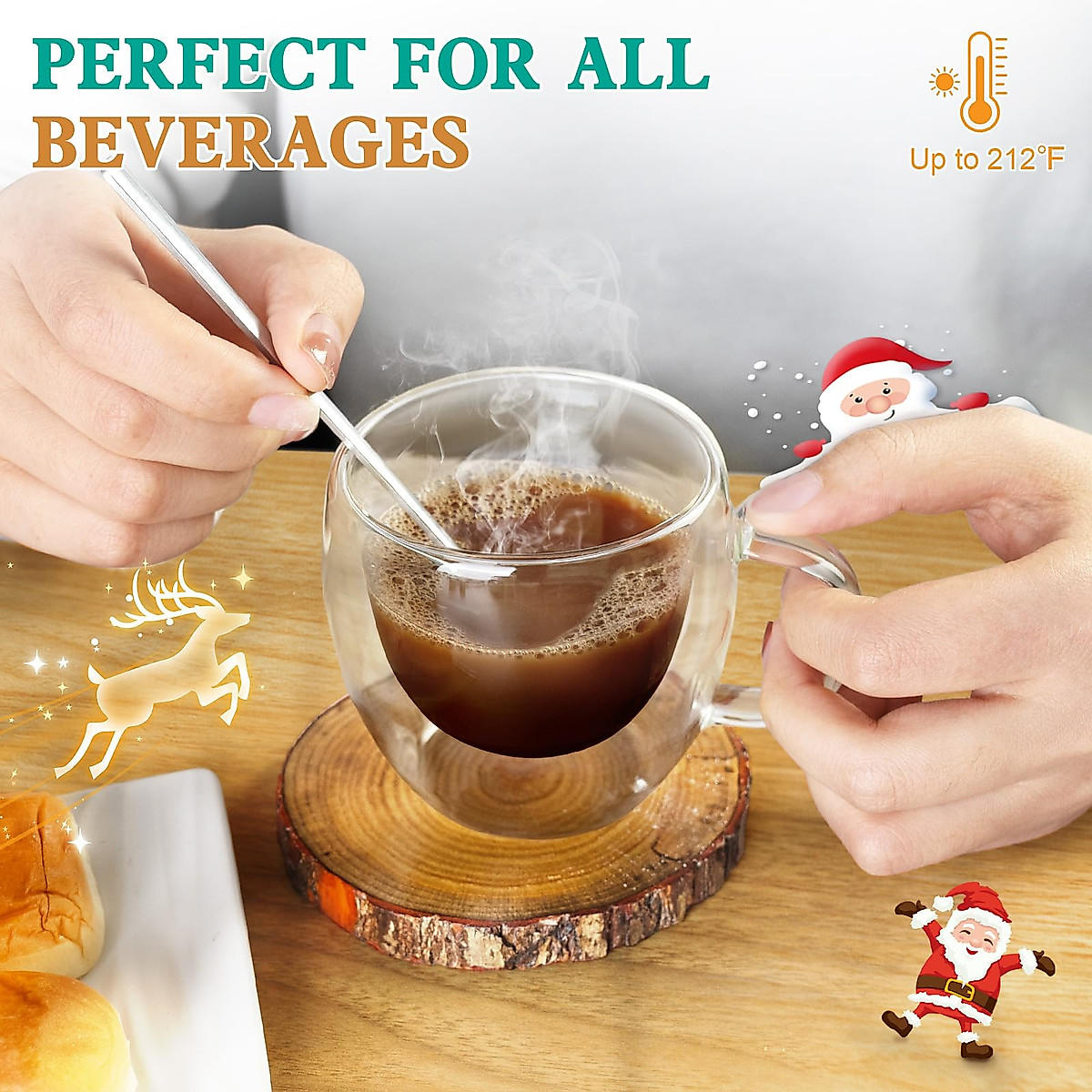 OYY Coffee Mugs Set of 4, 5oz Double Wall Glass Coffee Cups, Clear Expresso Mug with Spoons for Latte, Beverage, Tea, cappuccino