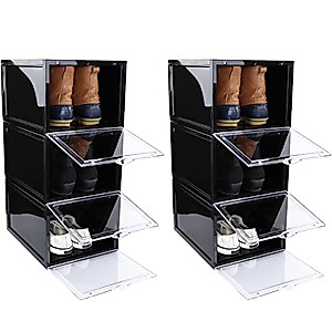 7Penn Plastic Shoe Boxes with Lids 6pk Black - Shoe Storage Containers for Display - Stackable Shoe Organizer