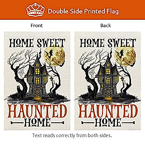 CROWNED BEAUTY Halloween Haunted Home Garden Flag 12x18 Inch Small Double Sided Burlap Holiday Seasonal Welcome Yard Outside