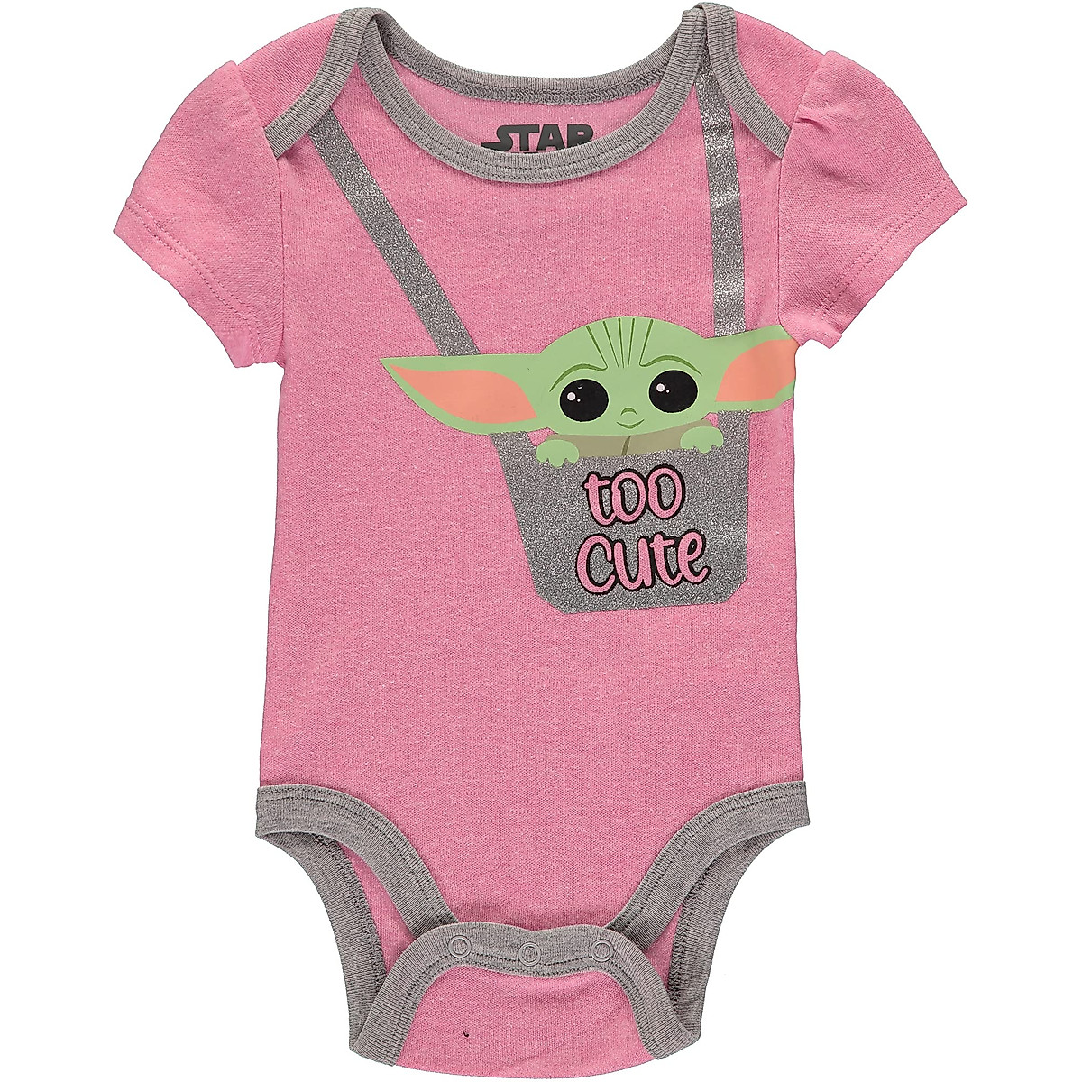 STAR WARS Baby Girls Baby Yoda Creeper Bodysuit 3 Pack (Green/Pink/Grey, 6-9 Months