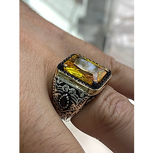 Men Silver Handmade Ring, Citrine Gemstone Ring, Ottoman Style Vintage Ring, 925k Sterling Silver Ring, Gift For Him