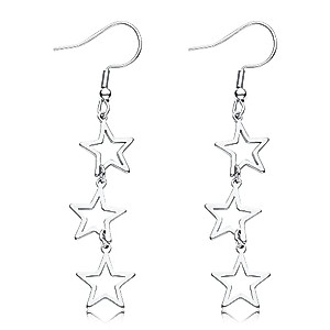 Plikin Star Y2K Earrings for Teen Girls - Stainless Steel Drop & Dangle Silver Y2k Earring