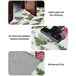 Indoor Outdoor Mats, Christmas Tree and Farm Barn Tile Pattern Door Mat, Non-Slip Absorbent Resist Dirt Entrance Mat Washable Welcome Mats for Entryway, Low-Profile Floor Mats