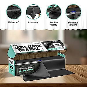 Tablecloth Roll – 54" X 110' Black Premium Plastic Table Cloths with Cutter Box - Cut to Size - Decorative Rectangle Table Cover Smooth Tablecloth - Disposable Tablecloths for Parties, Weddings.
