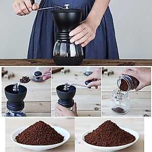 Manual Coffee Grinder with Ceramic Burrs, Hand Coffee Mill with Two Glass Jars(11oz each), Brush and Tablespoon Scoop