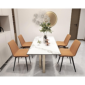 Aimerive Dining Chairs Set of 4, Upholstered Dining Room Kitchen Chair with Black Metal Legs, Modern Armless Dining Side Chairs in Faux Leather Cushion Seat, Brown