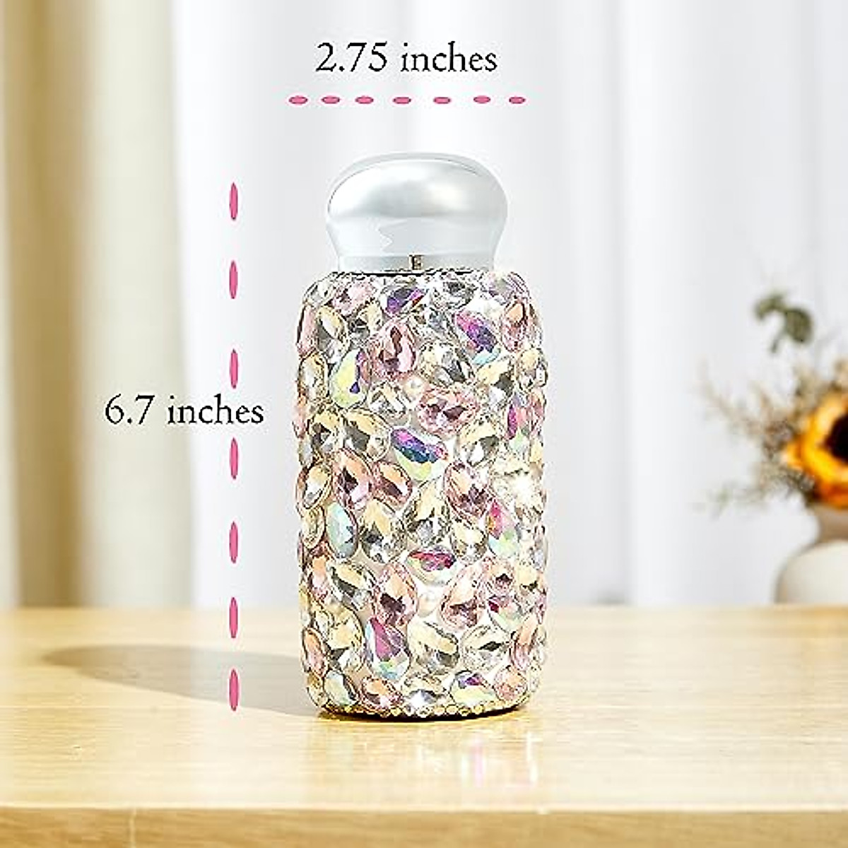 Canary Cottage Pink mini Insulated Cup - 9 oz Sparkling Rainbow Gemstone Tumbler Vacuum Insulated Stainless Steel Reusable Travel Friendly Ideal Holiday Gift