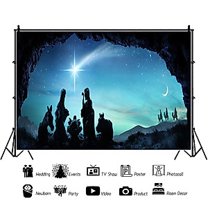 Leyiyi 10x8ft Merry Christmas Jesus Christ Nativity Backdrop Santa Marria Joseph Stone Cave Camels Donkey Cold Night Photography Background Baptism Happy New Year Photo Studio Prop Vinyl Wallpaper