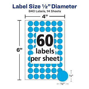 Avery Color-Coding Removable Labels, 1/2 Inch Round Stickers, Light Blue, Non-Printable, 840 Dot Stickers Total (5050)