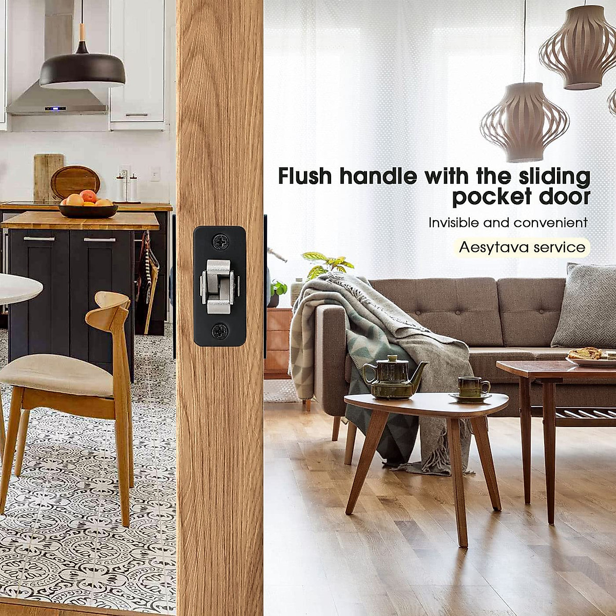 Aesytava Black Pocket Door Hardware, 2 Pack Matte Black Pocket Door Lock for Bathroom, Heavy Duty Solid Square Pocket Door Hardware(2 Pack)