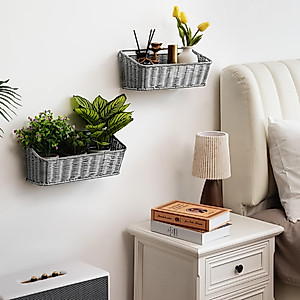 GRANNY SAYS Wicker Hanging Basket, 2 Pack Storage Baskets for Cabinet, Wall Mount Fruit Basket for Kitchen, Adhesive Bathroom Cabinet Organizer, Pantry Organizers and Storage, Gray