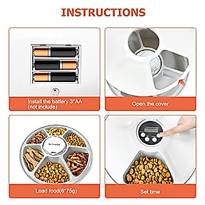 Pets Automatic Timed Pet Feeder,4pawslife 6 Meal Food Dispenser for Dogs, Cats & Small Animals Auto Feeder with Music