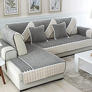 vctops Soft Corduroy Sofa Couch Cover, Plaid Sectional Couch Covers, Non-Slip Sofa Slipcover for Dogs Cats Kids(Light Grey,28"x28")