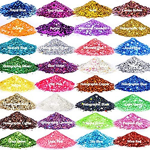 Holographic Chunky Glitter, Set of 32, LEOBRO Craft Glitter for Resin Art Crafts, Cosmetic Glitter for Nail Body Face Eye, Epoxy Resin Glitter Sequin Flake Sparkle for Resin Tumbler Jewelry Making
