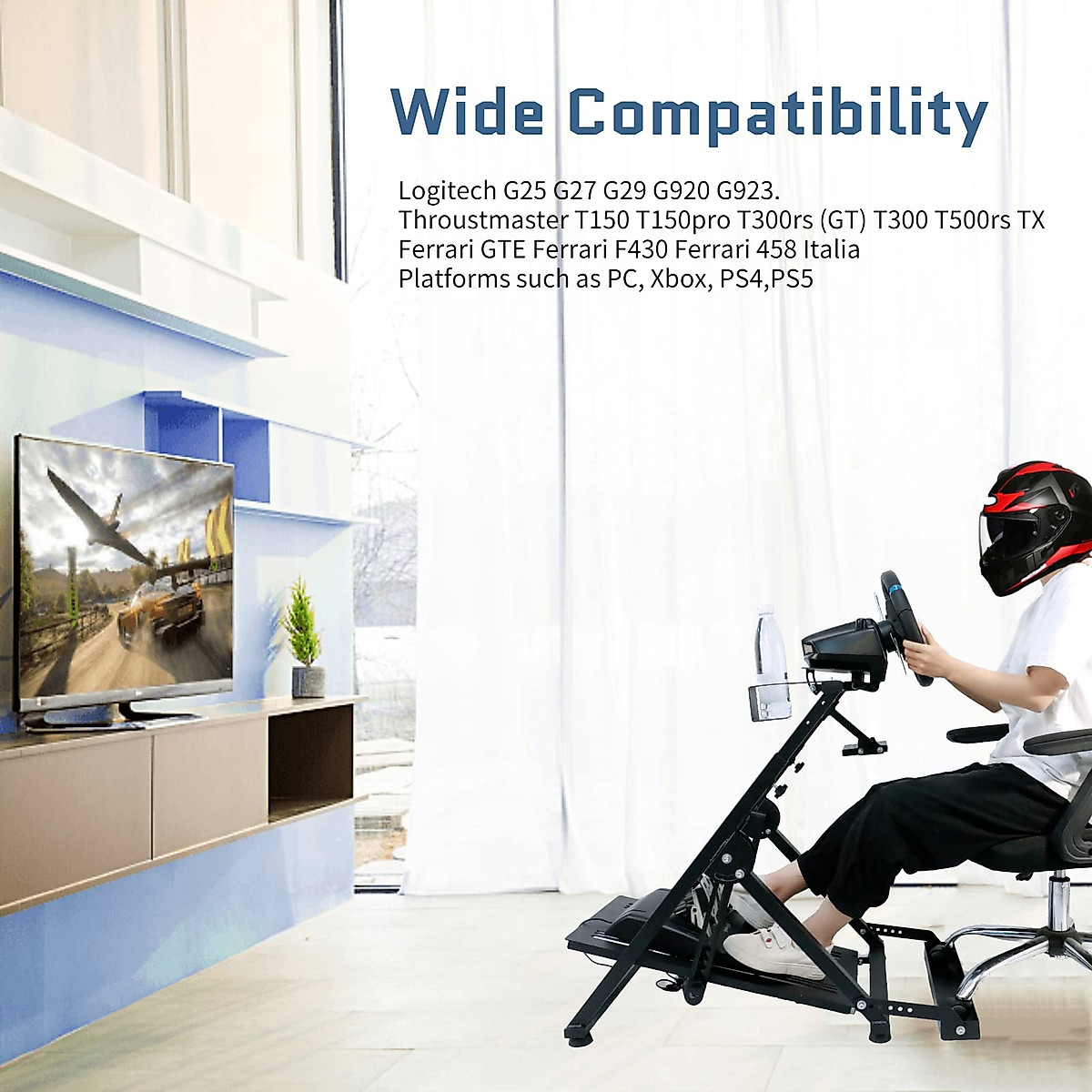 Anman Foldable Sim Racing Wheel Stand with Fixed Slot Fit for Logitech G25 G27 G29 G920 G923 Fanatec Thrustmaster Racing Simulator Tilt Adjustable Steering Wheel Stand,Wheel & Pedal Not Included