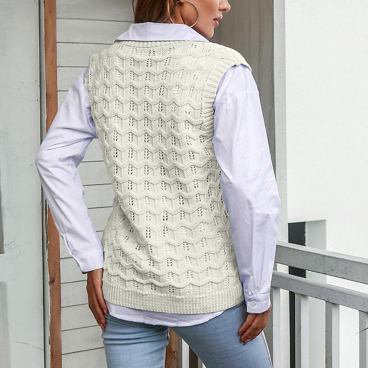 Padaleks Women's Oversized Fall Winter Pullover Sweater Vest Sleeveless V Neck Vintage Loose Casual Knitted Top