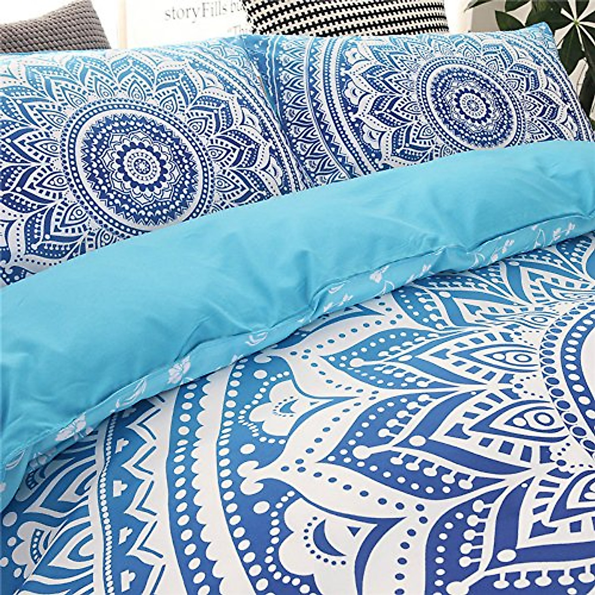 Mandala Duvet Cover Set, Full Bohemia Bedding Sets 3 of Set, Boho Quilt Cover with Hidden Zipper and 4 Corner Ties, ZHH