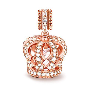 GNOCE 18K Rose Gold Charm Pendant 925 Sterling Silver You Are The Queen Crown Dangle Charm With Cz Fairytale Princess Prince Noble Splendor Shine Crown Bead Fit All Bracelet Necklace