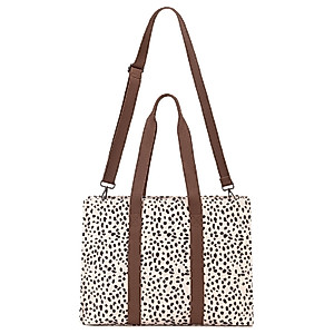 Laptop Tote Bag for Women Work Shoulder Bags 15.6 inch Canvas Laptop Computer Purse Messenger Teacher Handbag Business Office Briefcase (Leopard - Apricot)