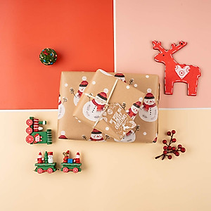 RUSPEPA Christmas Wrapping Paper, Kraft Paper - Christmas Design with Snowman - 24 inches x 100 feet, Jumbo Roll