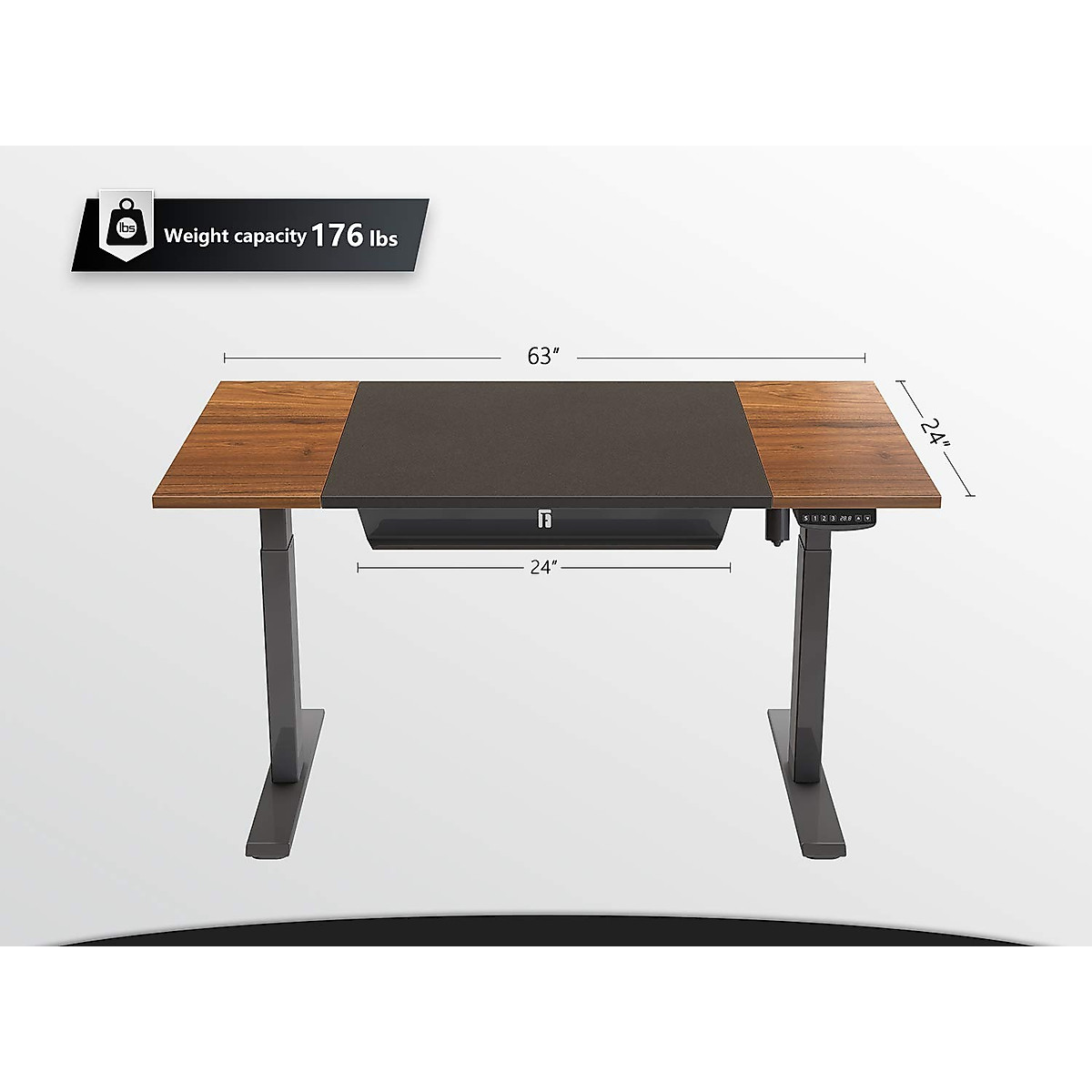 FEZIBO Height Adjustable Electric Standing Desk with Pencil Holder, 63 x 24 Inches Stand Up Desk, Sit Stand Desk with Espresso and Black Top and Black Frame