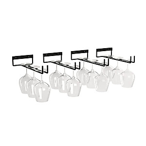 Black goblet holder wine glass holder wall-mounted wine glass storage rack for cabinet kitchen or bar 4-piece set (not including wine glasses (black)