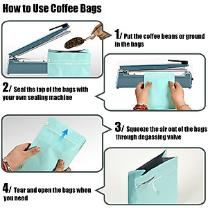 50 Count 8 Ounce Green Blue Kraft Paper Coffee Bags with Air Release Valve, High Barrier Coffee Pouches for Home, Store, Flat Bottom (50pcs/8oz, 0.5lb, 250g)