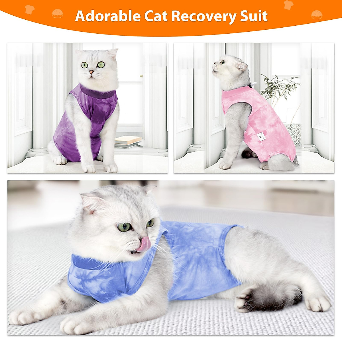 Cat Recovery Suit for Spay Cat Onesie for Cats After Surgery, Breathable Cat Surgery Recovery Suit Female Male Surgical Spay Suit, Kitten Recovery Suit E Collar Alternative Anti Licking Wounds, Large