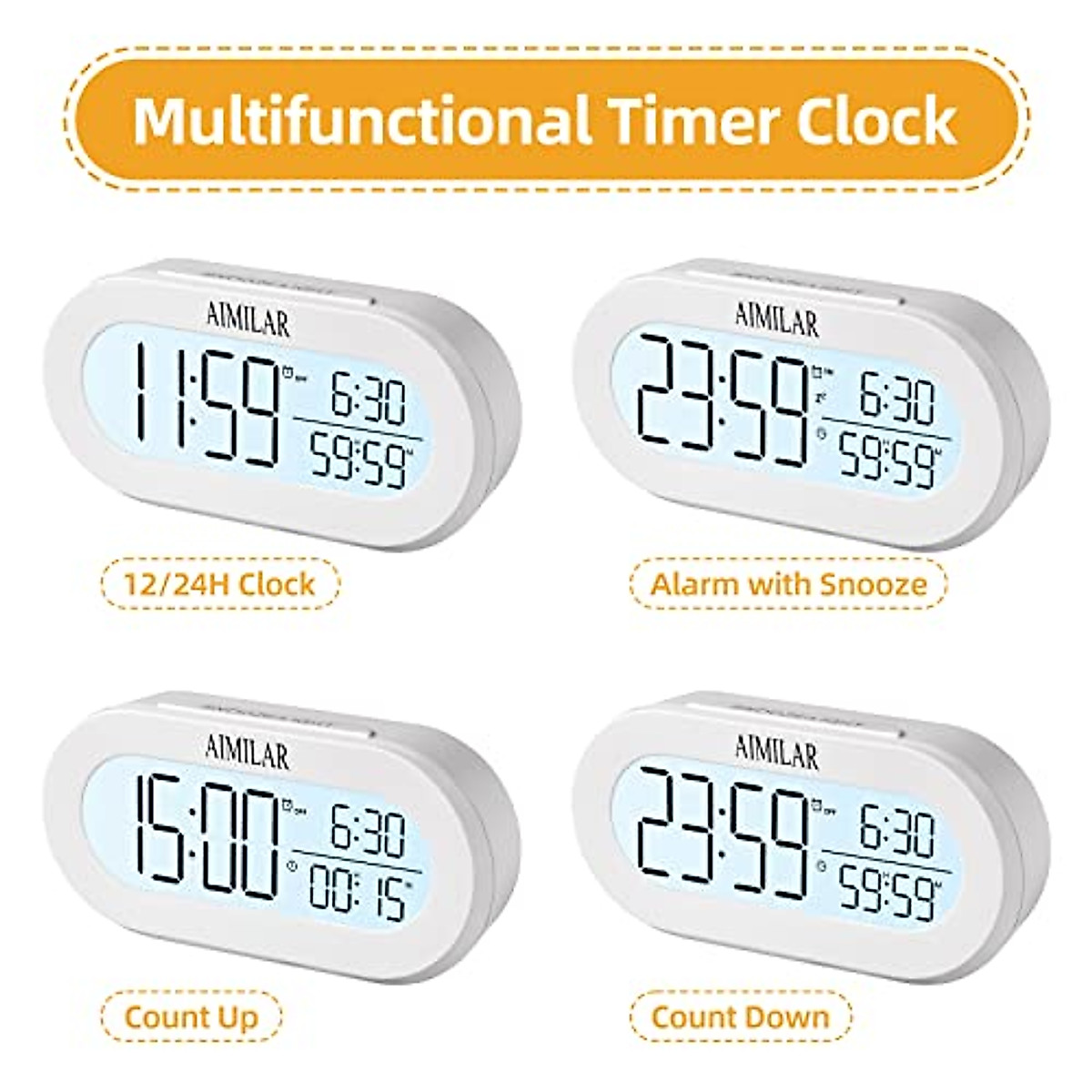 AIMILAR Digital Alarm Clock with Timer Digital Count Up Down Timer Kids Alarm Clocks with Snooze for Desk or Bedroom Students Home Office