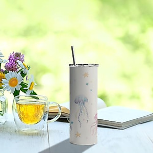 Tumbler with Lid and Straw Beautiful Watercolor Jellyfish thermos coffee travel mugcute cups 20 oz insulated tumbler for Daily Holiday Decor Gift coffee cup
