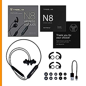 TREBLAB N8 – Magnetic Neckband Bluetooth Earphones | 7H Playtime, Lightweight, IPX5 | Noise Canceling Wireless Headphones w/Mic | Magnetic Bluetooth Earbuds for Running, Workout, Sports, Gym (Black)