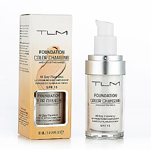 TLM Foundation Color Changing,TLM Colour Changing Liquid Foundation Hides Wrinkles & Lines, BB Cream Makeup Base Concealer Cover Moisturizing Fluid for all Skin Tone SPF15-30ML